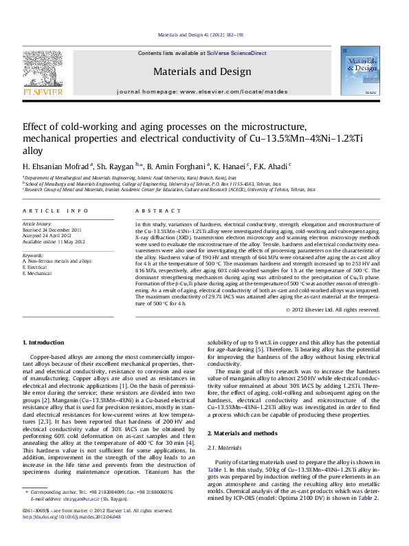 (PDF) Effect of cold-working and aging processes on the microstructure, mechanical properties ...