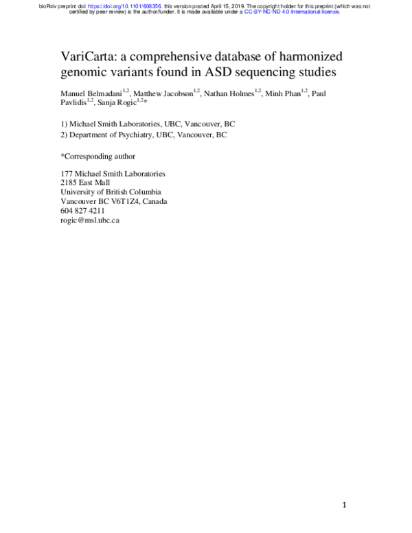 (PDF) VariCarta: a comprehensive database of harmonized genomic ...