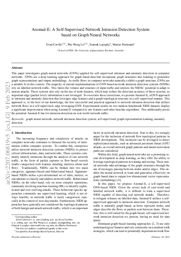 (PDF) Anomal-E: A self-supervised network intrusion detection system based on graph neural networks