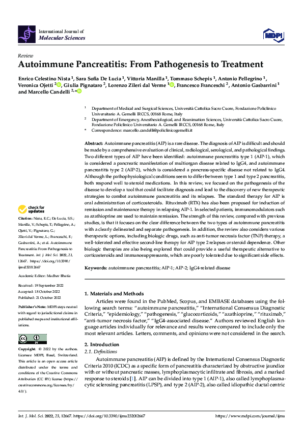 (PDF) Autoimmune Pancreatitis: From Pathogenesis to Treatment