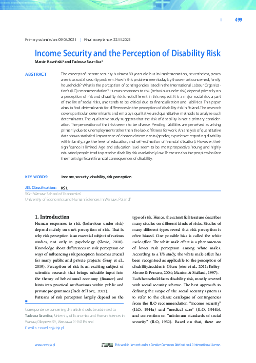 (PDF) Income Security and the Perception of Disability Risk