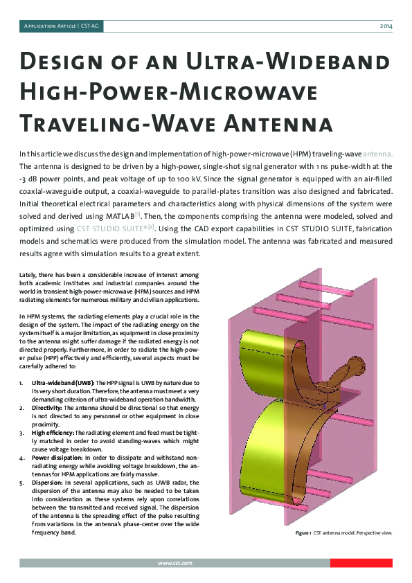 (PDF) Design of an Ultra-Wideband High-Power-Microwave Traveling-Wave Antenna