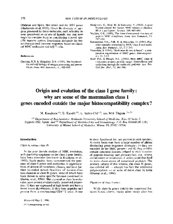 (PDF) Origin and evolution of the class I gene family: why are some of ...