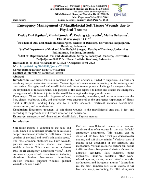 (PDF) Emergency Management of Maxillofacial Soft Tissue Wounds due to ...