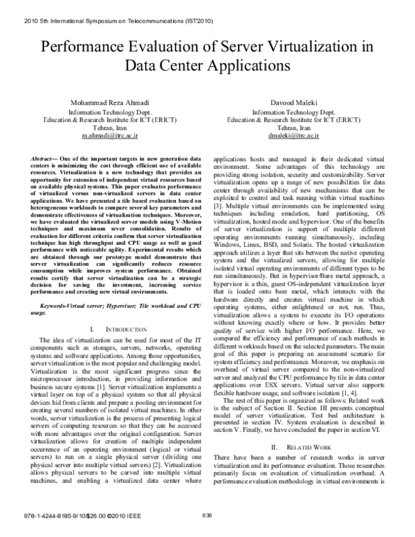 Pdf Performance Evaluation Of Server Virtualization In Data Center Applications