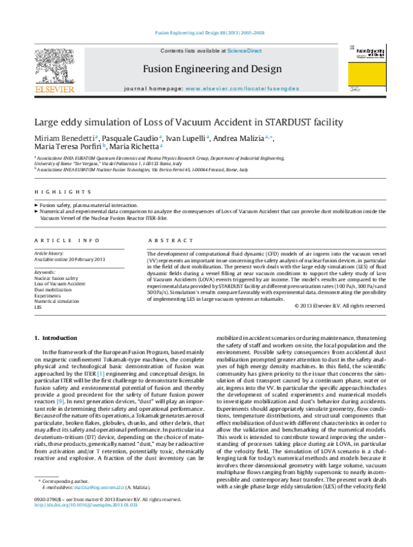 (PDF) Large eddy simulation of Loss of Vacuum Accident in STARDUST facility