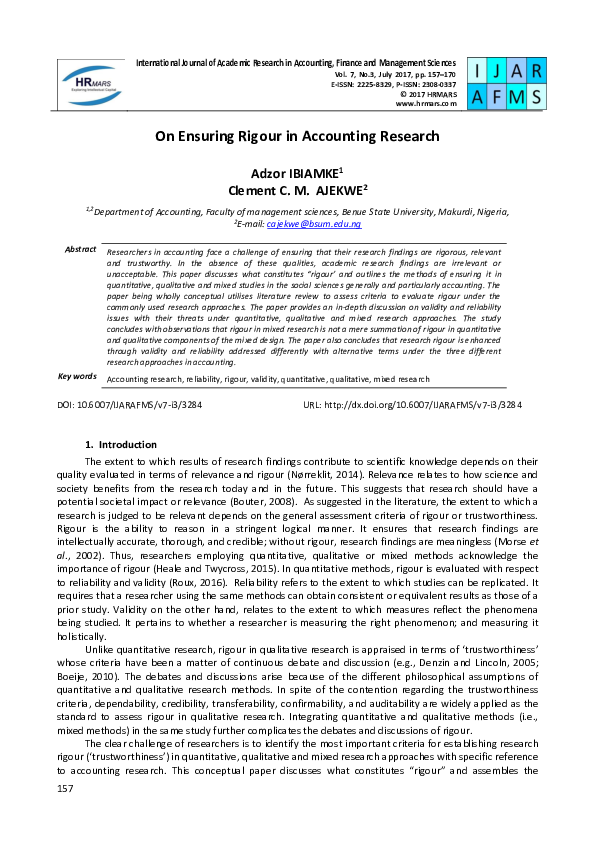 (PDF) On Ensuring Rigour in Accounting Research