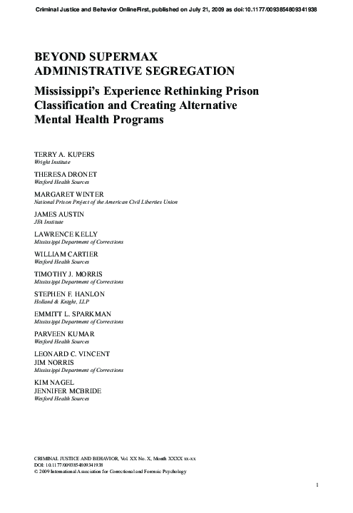 (PDF) Beyond Supermax Administrative Segregation | Leonard Vincent ...