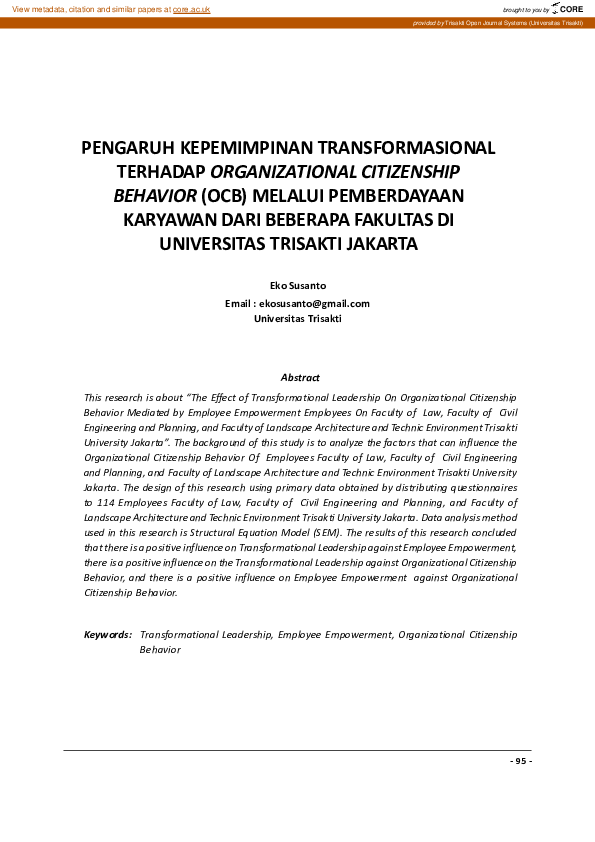 (PDF) Pengaruh Kepemimpinan Transformasional Terhadap Organizational Citizenship Behavior (Ocb ...