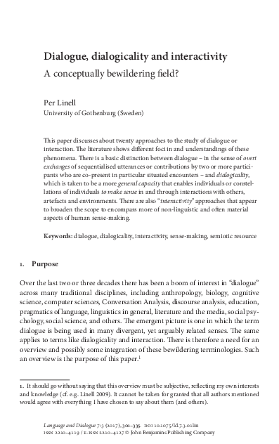 (PDF) Dialogue, dialogicality and interactivity