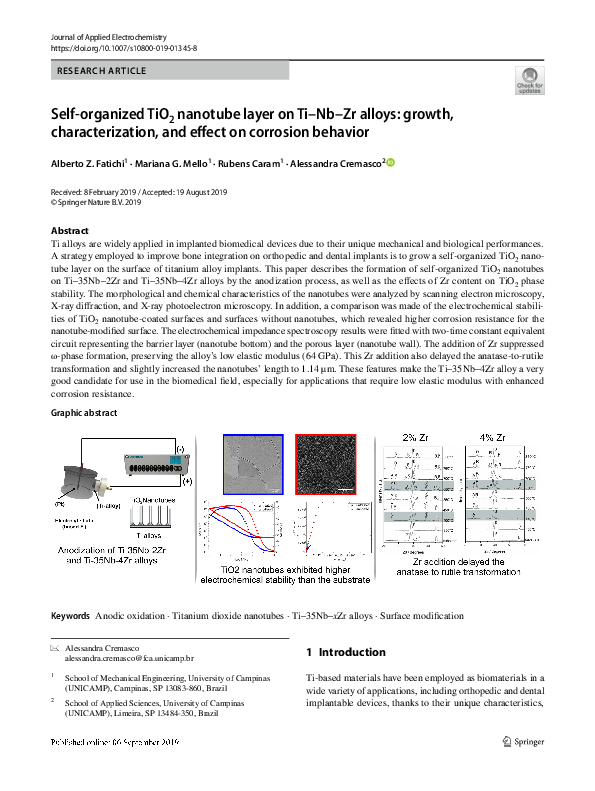 (PDF) Self-organized TiO2 nanotube layer on Ti–Nb–Zr alloys: growth ...