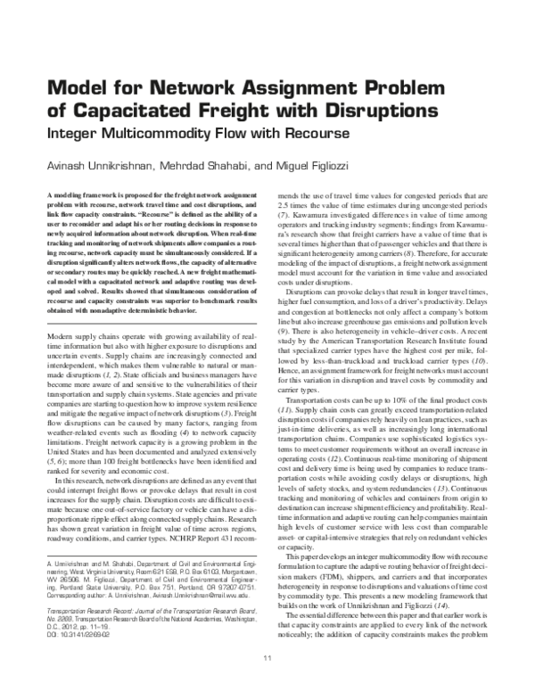 (PDF) Model for Network Assignment Problem of Capacitated Freight with ...