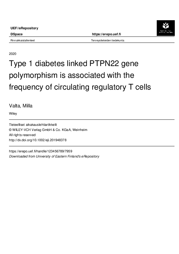 (PDF) Type 1 diabetes linked PTPN22 gene polymorphism is associated ...