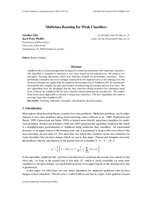 (PDF) Multiclass Boosting for Weak Classifiers