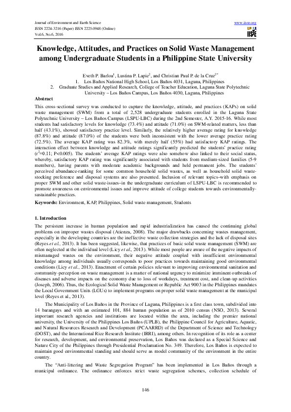 (PDF) Knowledge, Attitudes, and Practices on Solid Waste Management ...