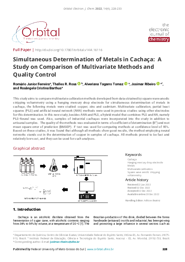(PDF) Simultaneous Determination of Metals in Cachaça: A Study on ...