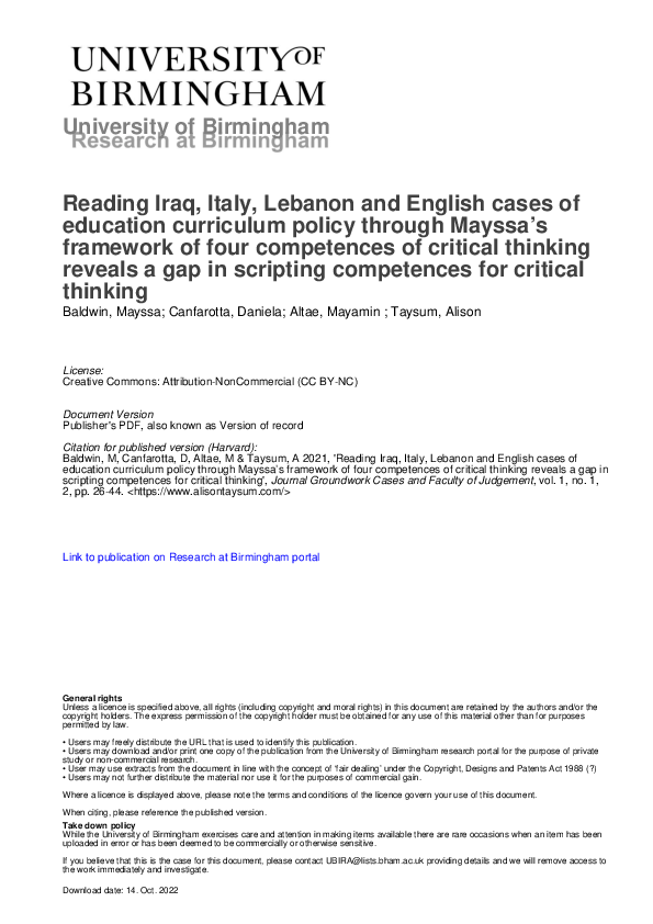 (PDF) Reading Iraq, Italy, Lebanon and English cases of education ...