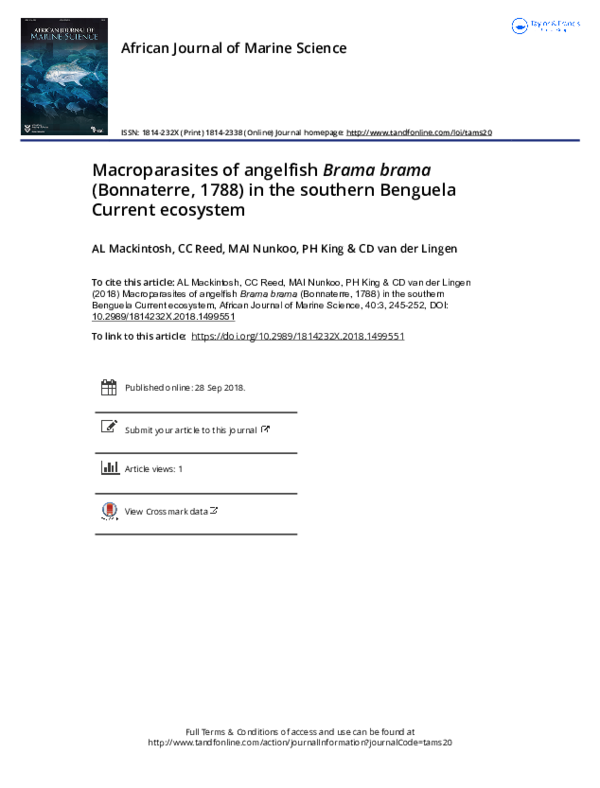 (PDF) Macroparasites of angelfishBrama brama(Bonnaterre, 1788) in the ...