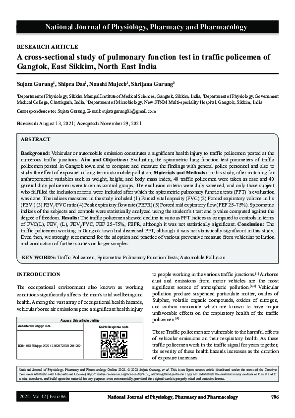 (PDF) A cross-sectional study of pulmonary function test in traffic ...