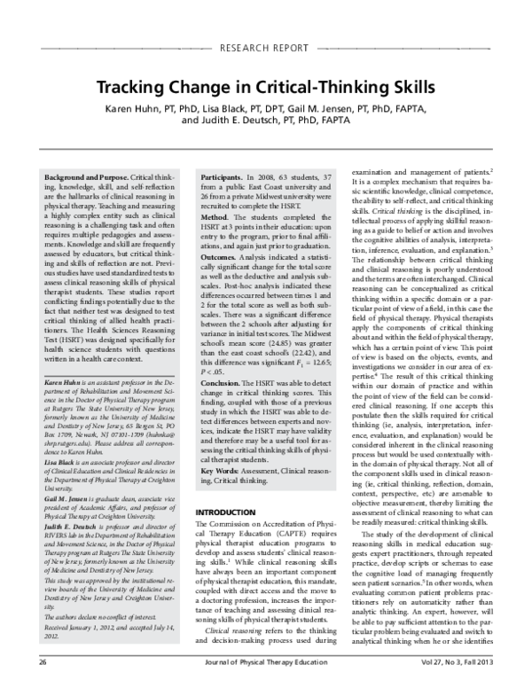 (PDF) Tracking Change in Critical-Thinking Skills