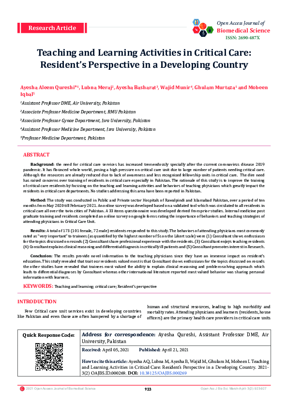 (PDF) Teaching and Learning Activities in Critical Care: Resident’s ...