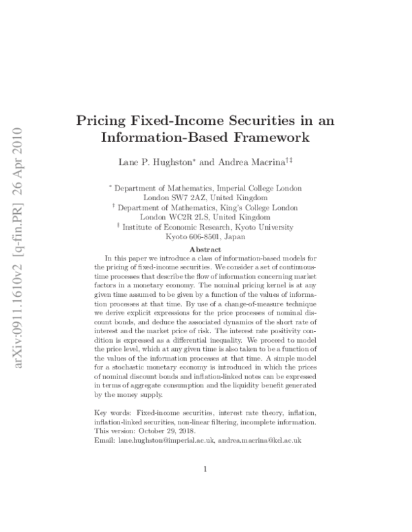 (PDF) Pricing Fixed-Income Securities in an Information-Based Framework