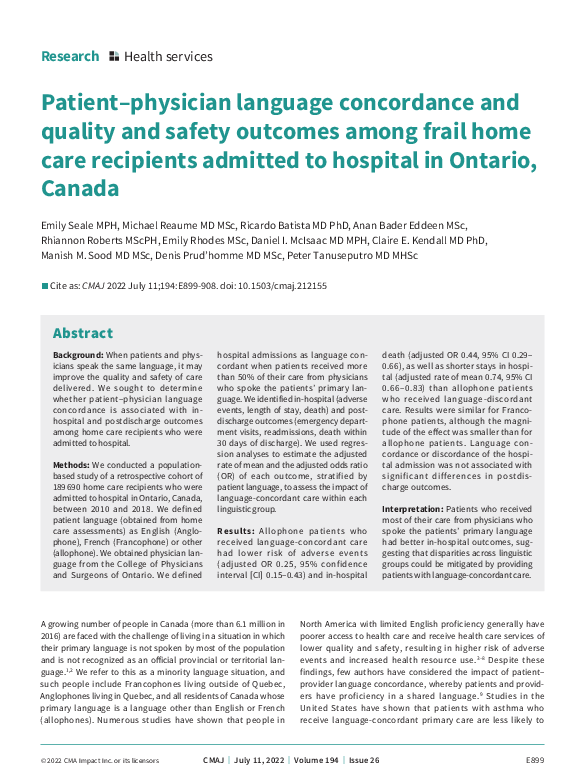 (PDF) Patient–physician language concordance and quality and safety ...