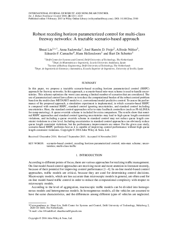 Pdf Robust Receding Horizon Parameterized Control For Multi Class Freeway Networks A