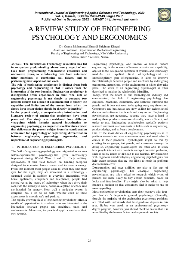 (PDF) A REVIEW STUDY OF ENGINEERING PSYCHOLOGY AND ERGONOMICS