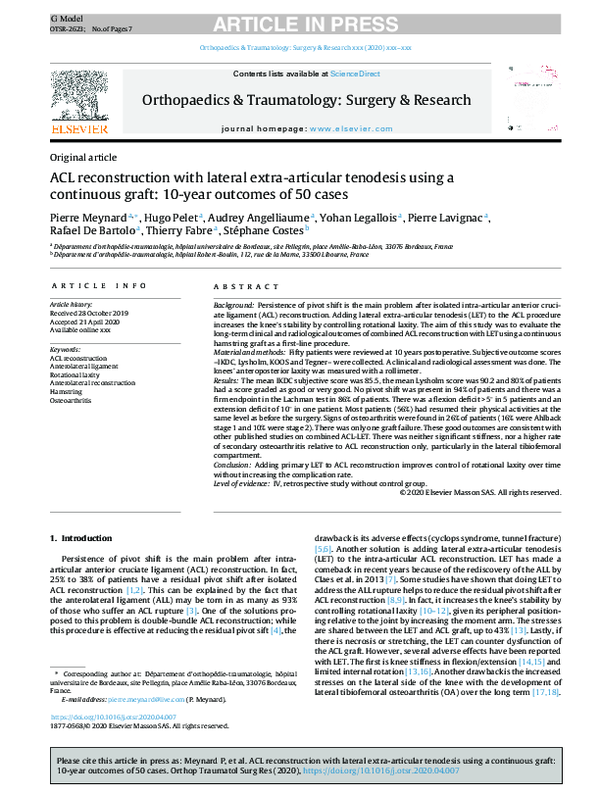 (PDF) ACL reconstruction with lateral extra-articular tenodesis using a ...