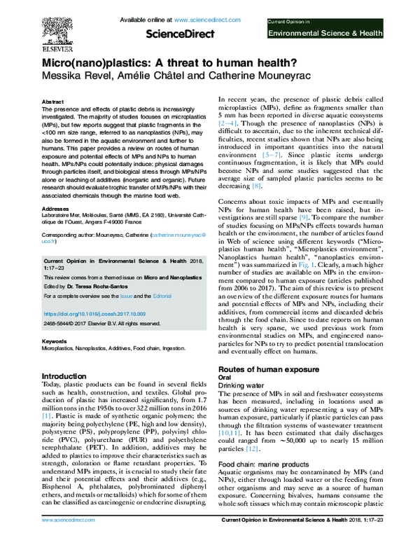 (PDF) Micro(nano)plastics: A threat to human health?