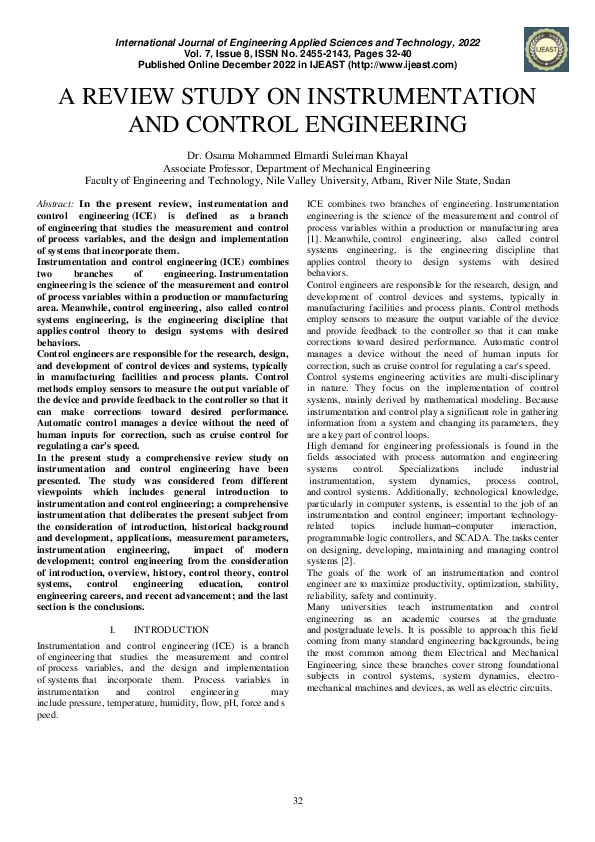 (PDF) A REVIEW STUDY ON INSTRUMENTATION AND CONTROL ENGINEERING