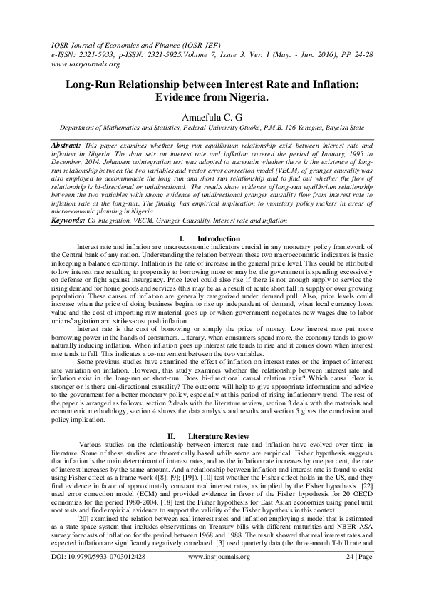(PDF) Long-Run Relationship between Interest Rate and Inflation ...