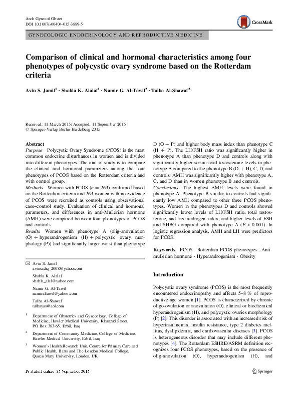(PDF) Comparison of clinical and hormonal characteristics among four ...