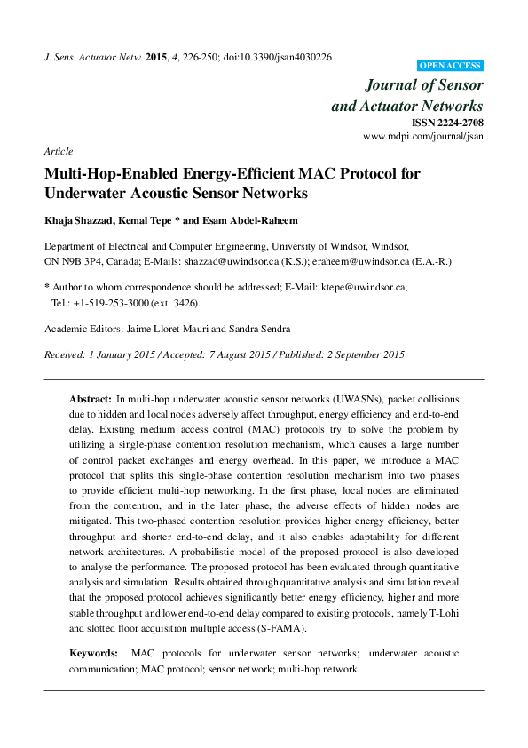(PDF) Multi-Hop-Enabled Energy-Efficient MAC Protocol for Underwater Acoustic Sensor Networks
