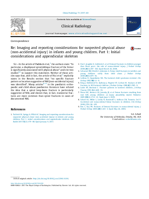(PDF) Re: Imaging and reporting considerations for suspected physical ...