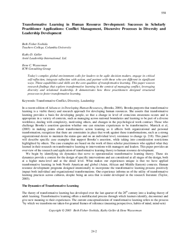 (PDF) Transformative Learning in Human Resource Development: Successes in Scholarly Practitioner ...