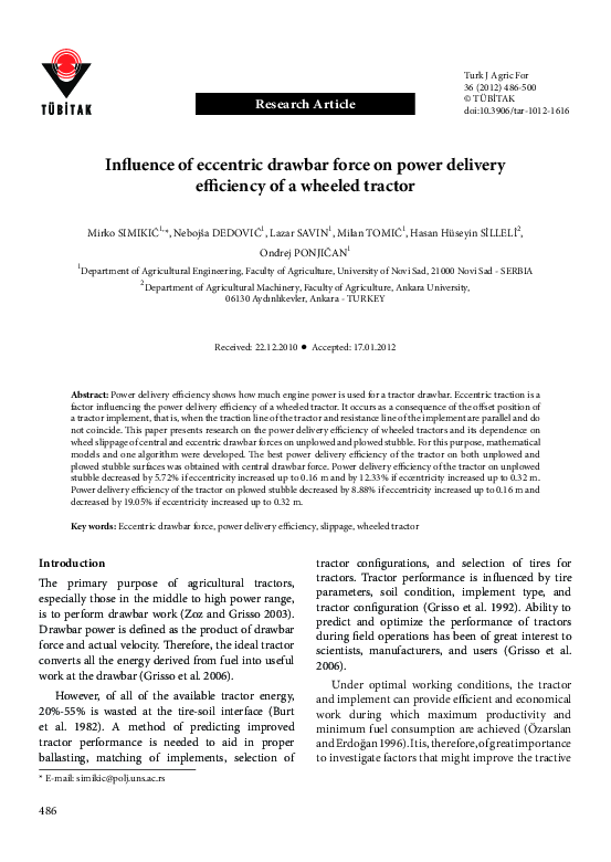 (PDF) Power delivery efficiency of a wheeled tractor at oblique drawbar ...