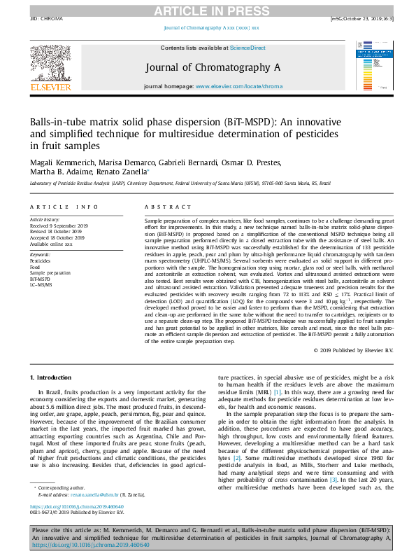 (PDF) Balls-in-tube matrix solid phase dispersion (BiT-MSPD): An innovative and simplified ...