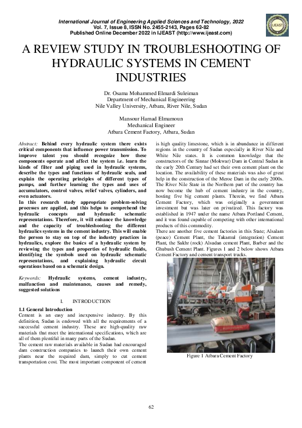 (PDF) A REVIEW STUDY IN TROUBLESHOOTING OF HYDRAULIC SYSTEMS IN CEMENT ...