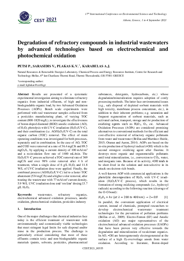 (PDF) Degradation of refractory compounds in industrial wastewaters by ...