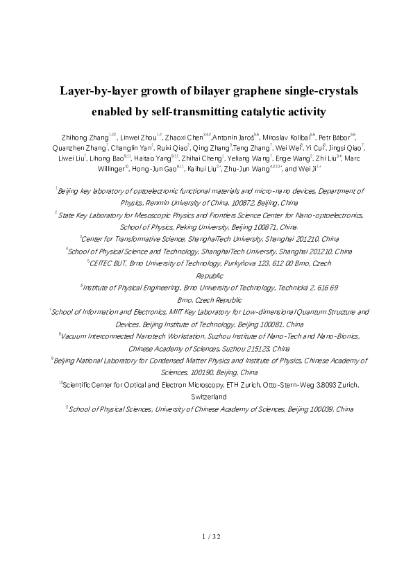 (PDF) Layer-by-layer growth of bilayer graphene single-crystals enabled by self-transmitting ...