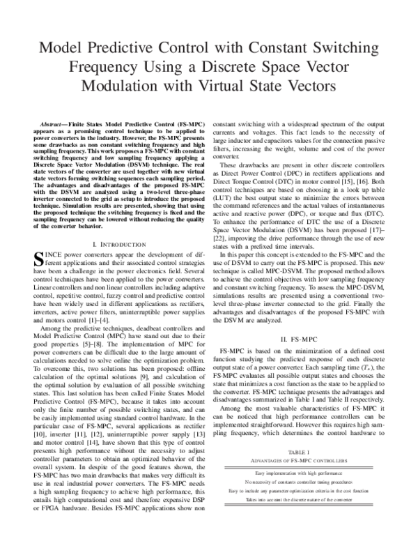 (PDF) Model predictive control with constant switching frequency using a discrete space vector ...