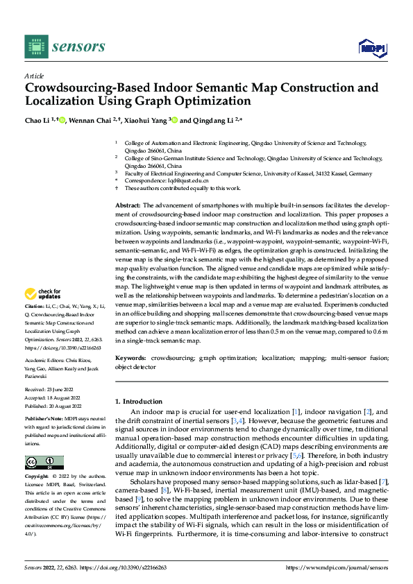 Pdf Crowdsourcing Based Indoor Semantic Map Construction And Localization Using Graph Optimization