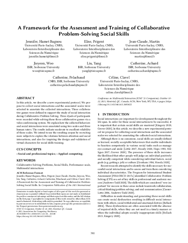 Pdf A Framework For The Assessment And Training Of Collaborative