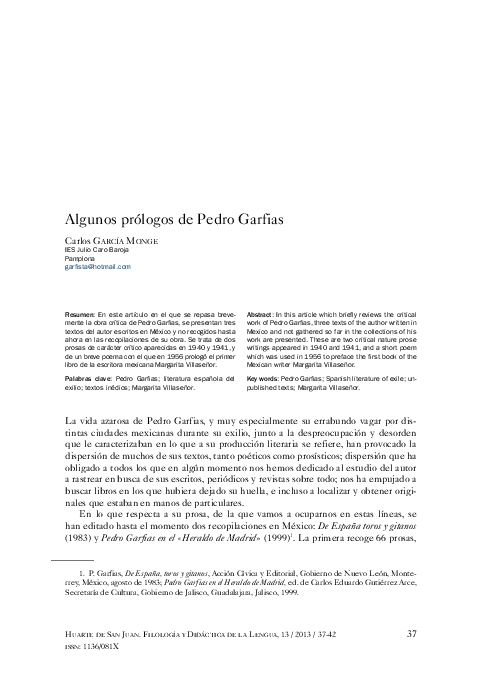 (PDF) Algunos prólogos de Pedro Garfias
