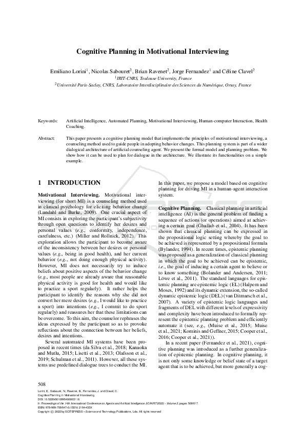 (PDF) Cognitive Planning in Motivational Interviewing