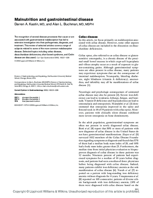 (PDF) Malnutrition and gastrointestinal disease