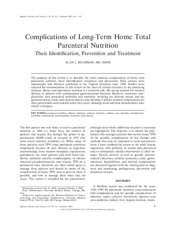 (PDF) Complications of Long-Term Home Total Parenteral Nutrition | Alan ...
