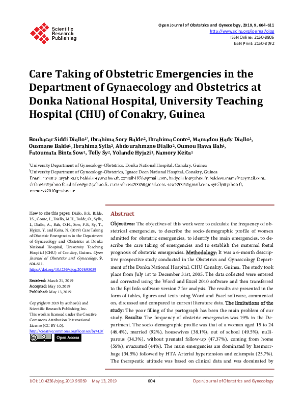 (PDF) Care Taking of Obstetric Emergencies in the Department of ...